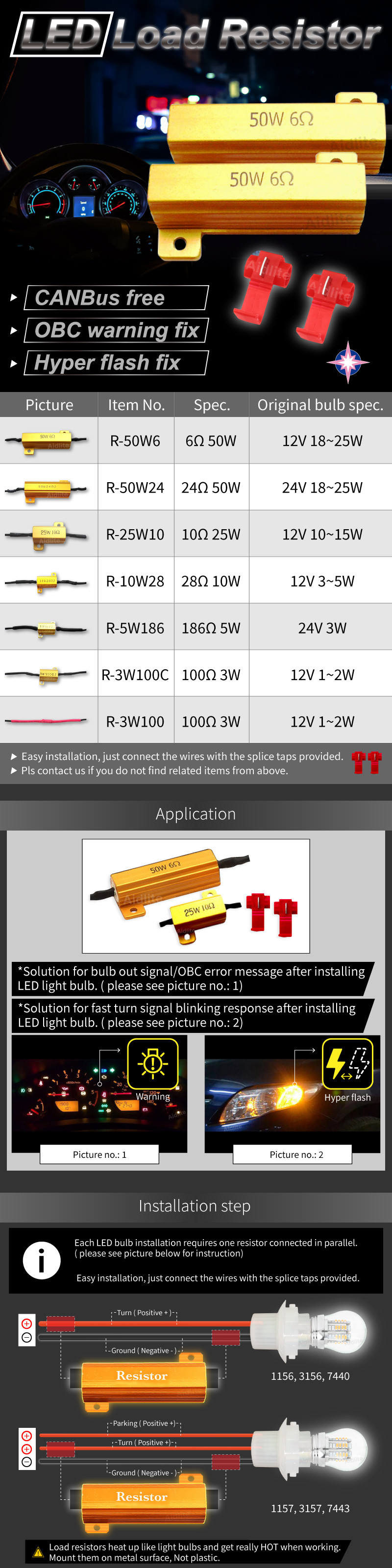 3W 100 Ohm Load Resistor - Warning Canceller - CANBus